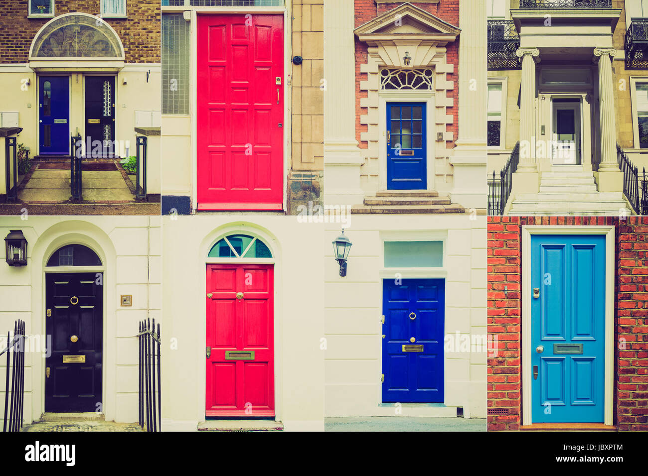 Vintage retro looking Set of traditional colourful British doors from ...