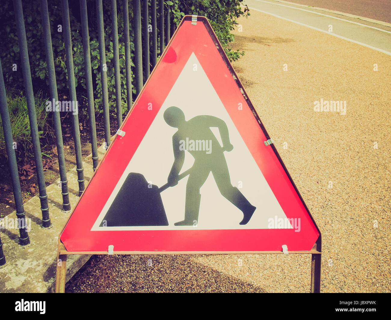 Vintage retro looking A traffic or a construction site sign - Work in ...