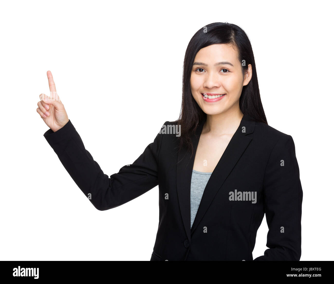 Business woman with finger up Stock Photo - Alamy