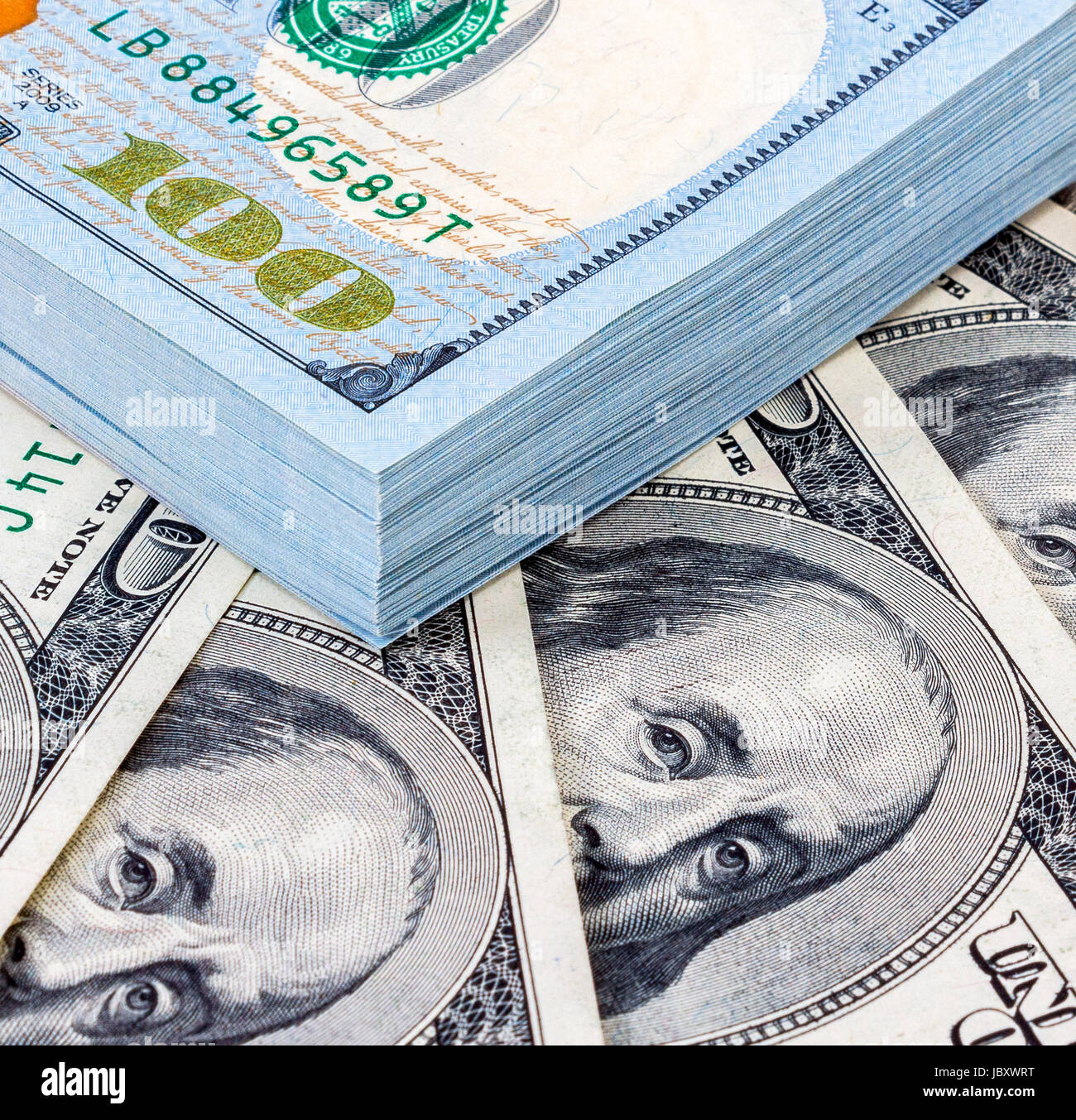 Heap of one hundred banknotes of american dollars close up Stock Photo ...