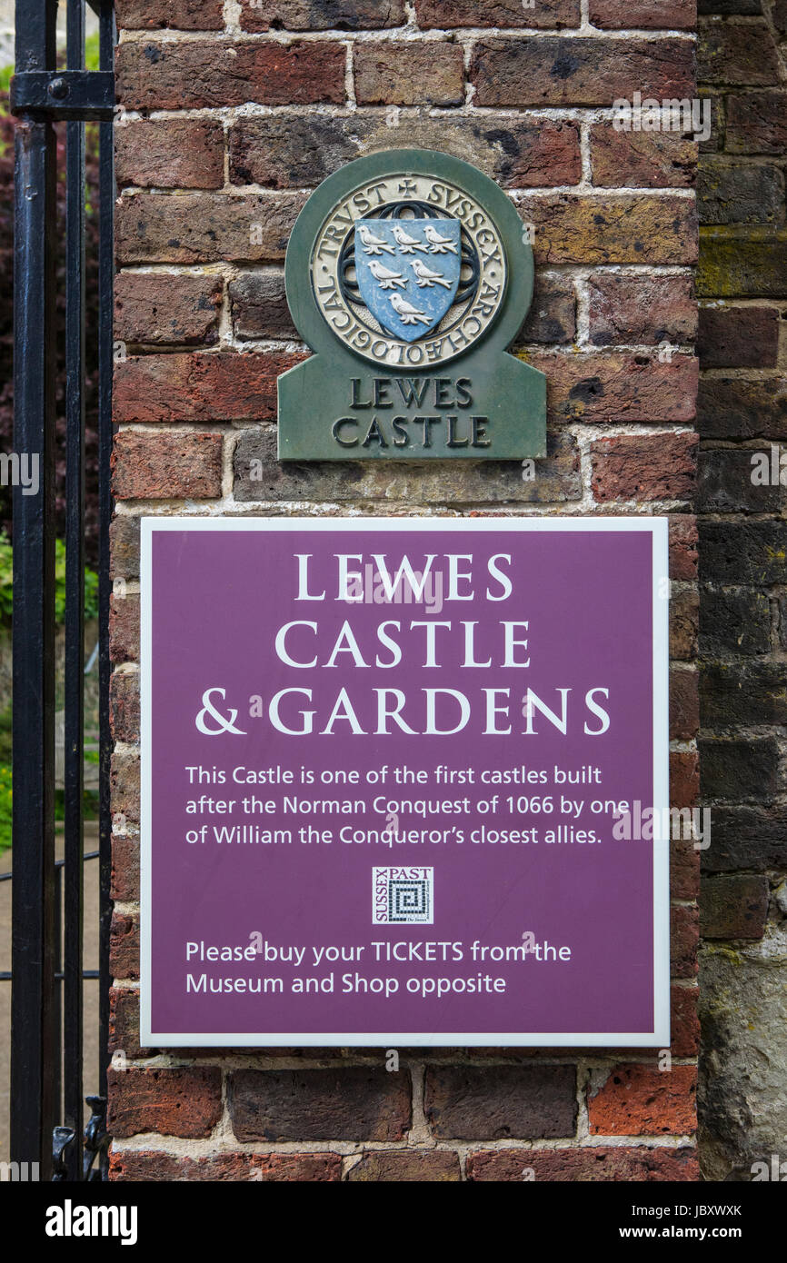 LEWES, UK - MAY 31ST 2017: A plaque and sign at the historic Lewes ...