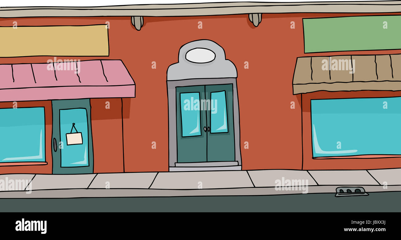 Cartoon illustration of two stores with blank signs Stock Photo - Alamy