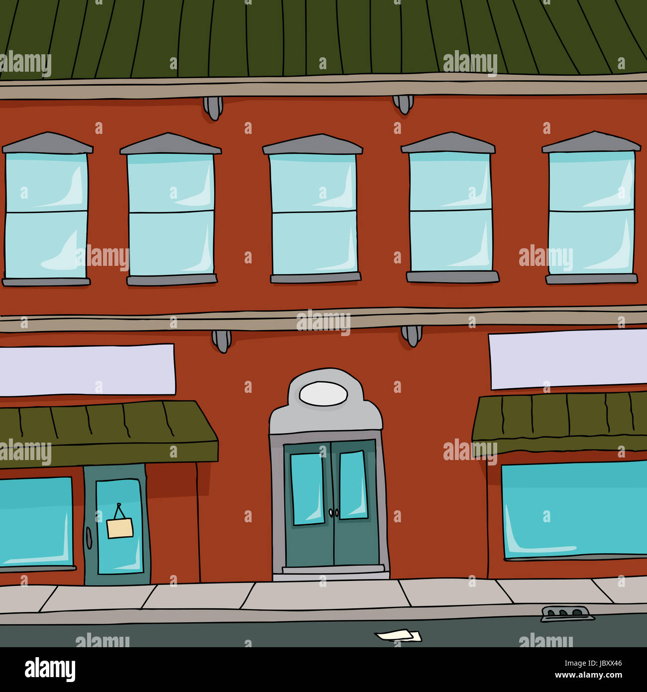 Hand drawn cartoon of apartment above storefront Stock Photo - Alamy