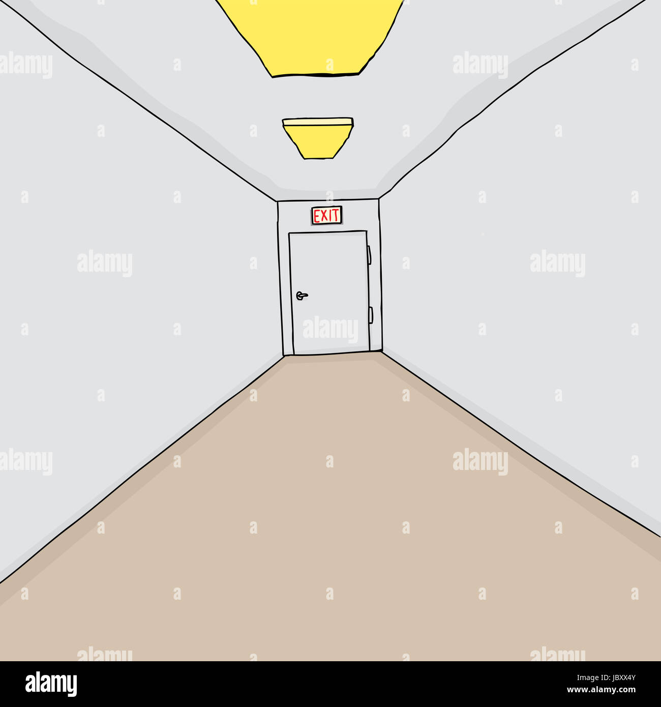 Hand drawn cartoon hallway background with single exit Stock Photo - Alamy