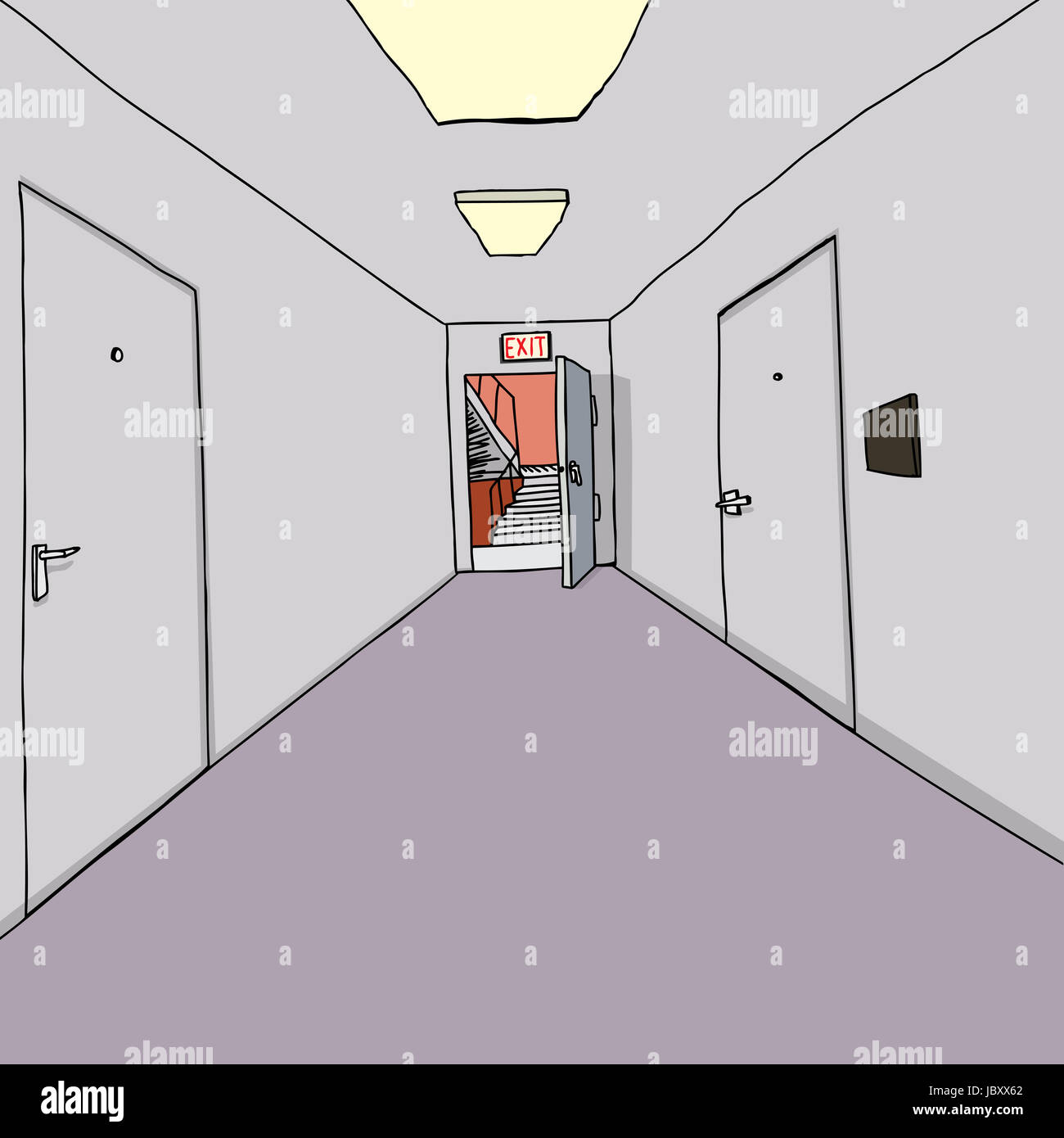 Exit door open to stairwell in office hallway Stock Photo - Alamy