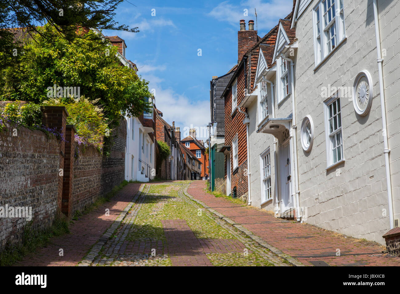 A view of the pretty Keere Street in the historic town of Lewes in East ...