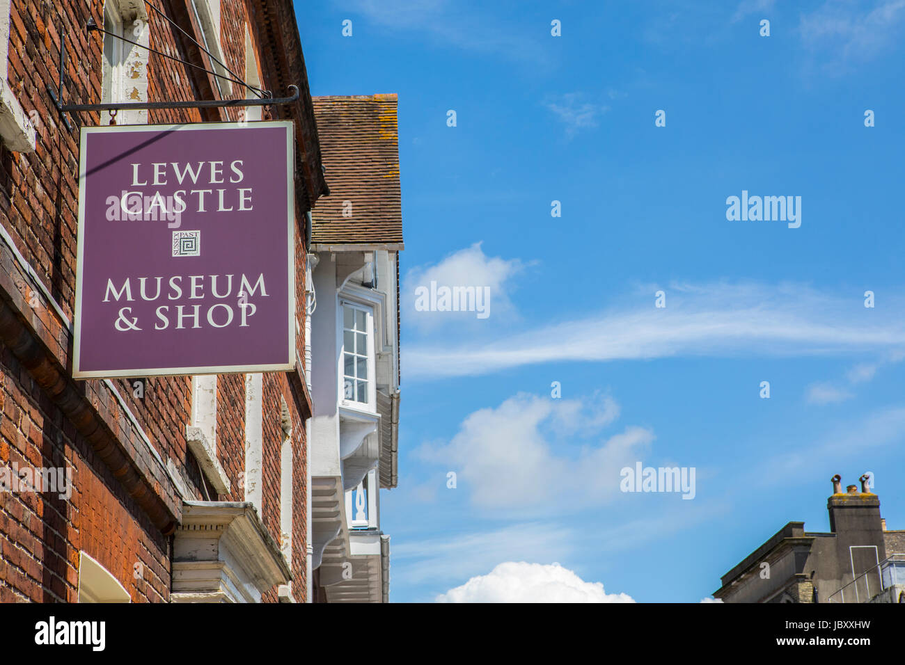 LEWES, UK - MAY 31ST 2017: A sign at the Lewes Castle Museum and Shop ...