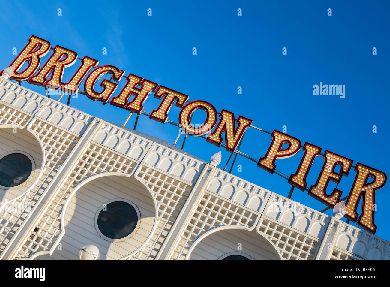 Brighton pier sign lit hi-res stock photography and images - Alamy