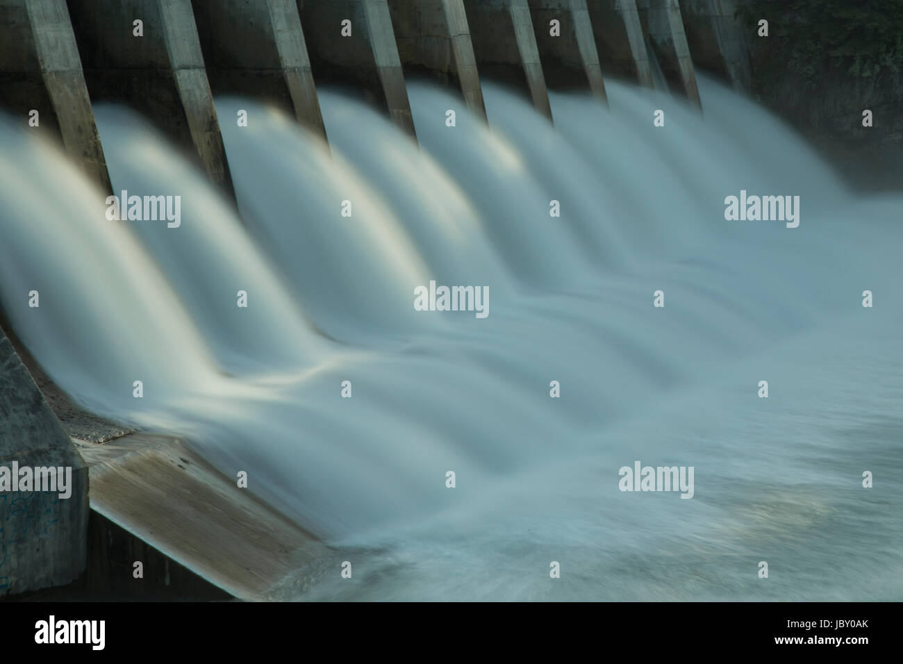 Full time exposure of the spillway on the Kananaskis hydroelectric dam ...