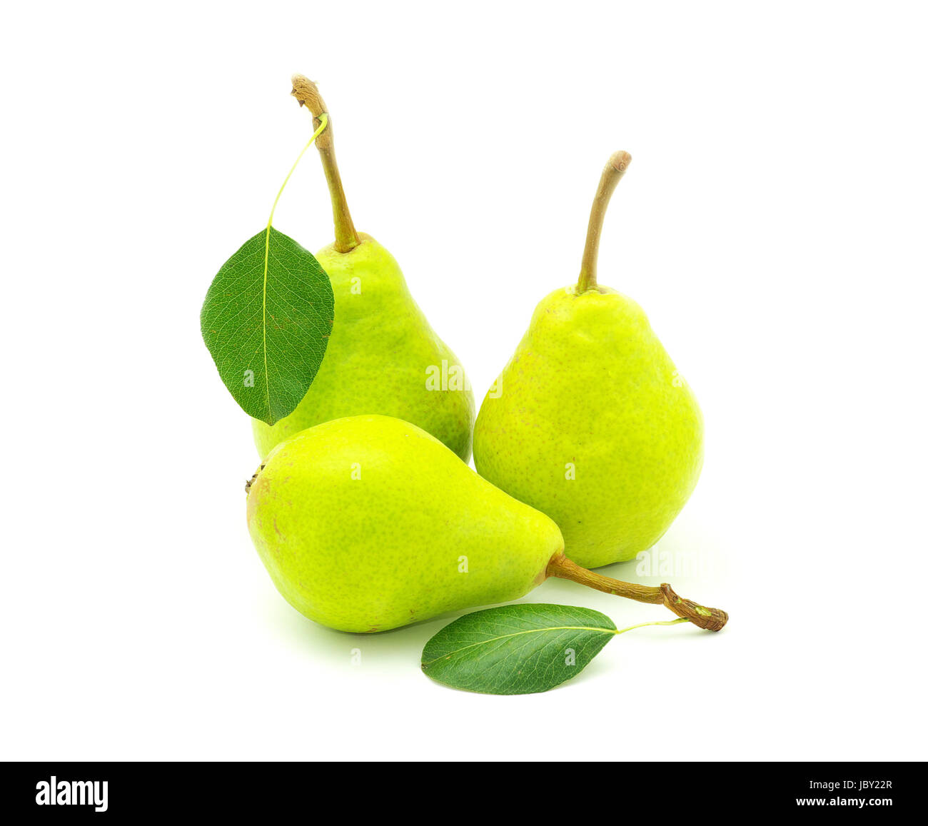 ripe fresh green pear with leaf isolated on white Stock Photo - Alamy
