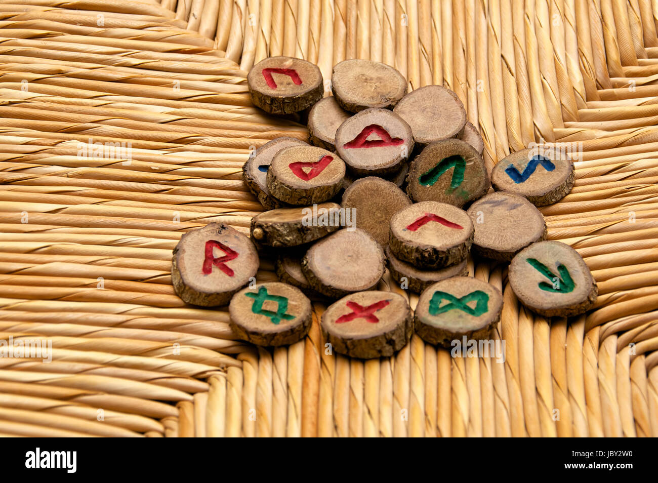 A pile of germanic runes, an ancient alphabet known as the futhark are ...