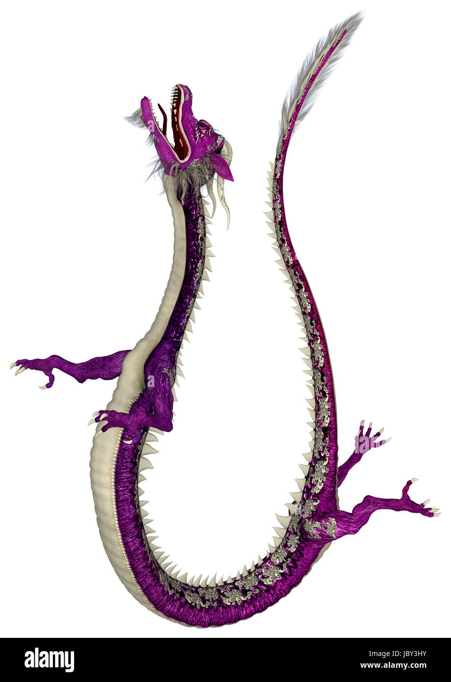 3D digital render of a purple fantasy eastern dragon isolated on white ...