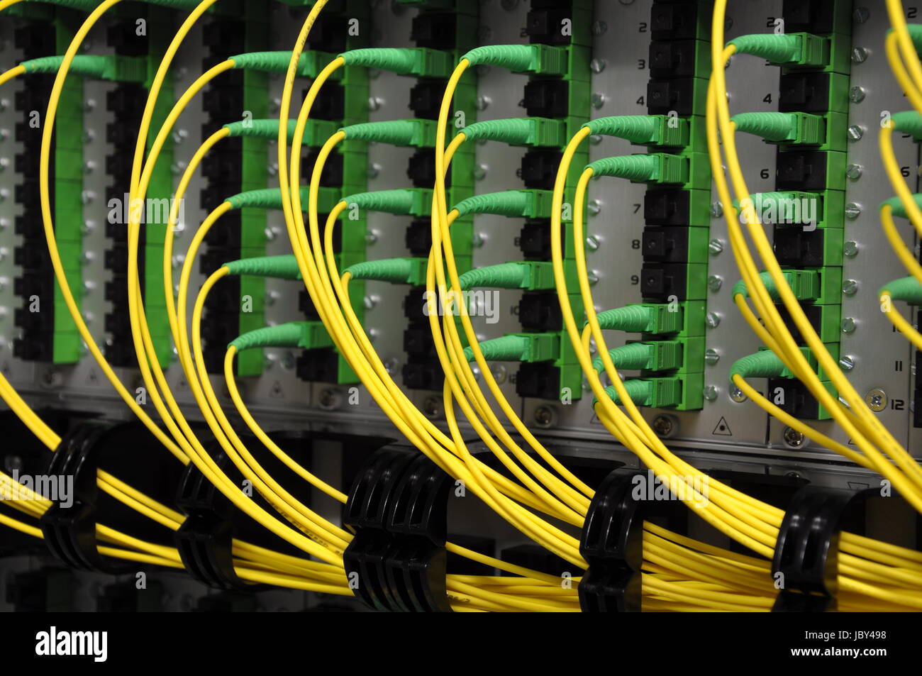 Optical Distribution Frame with Optical Patch Cord Cables Close Up ...