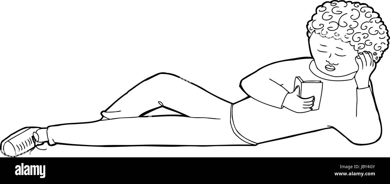 Black outline drawing of young man reading Stock Photo - Alamy