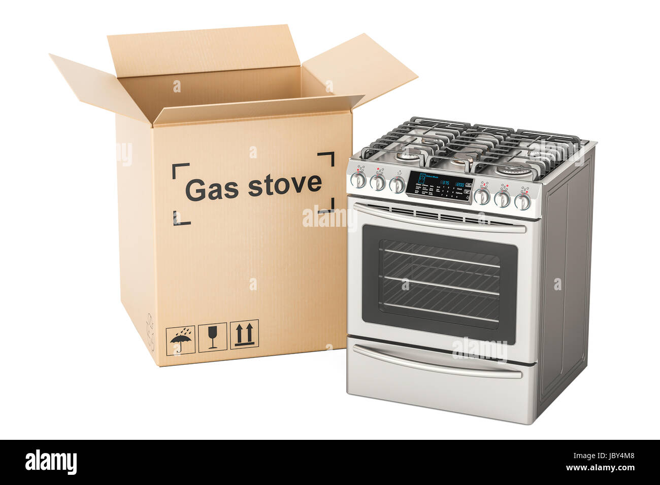 Unpacking gas stove, 3D rendering isolated on white background Stock ...