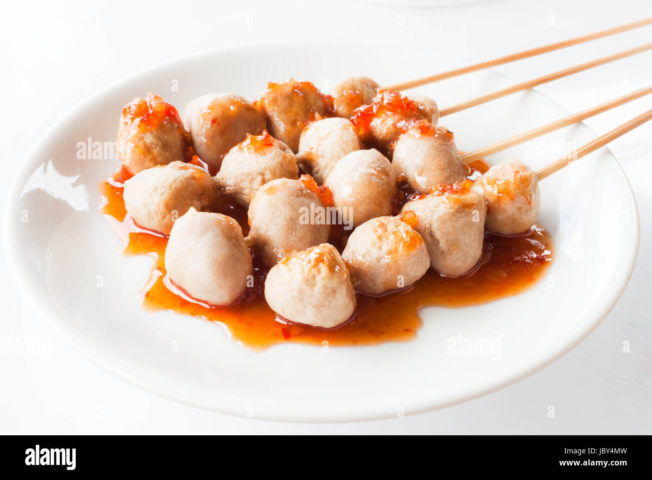 Mini pork balls in white plate on clean table Stock Photo - Alamy
