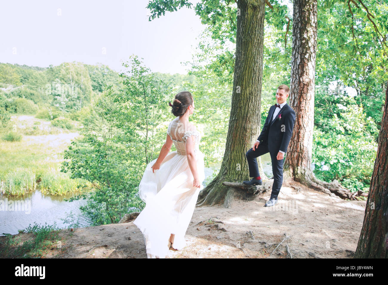 Groom and bride together. Wedding couple. newlyweds bride and groom at ...