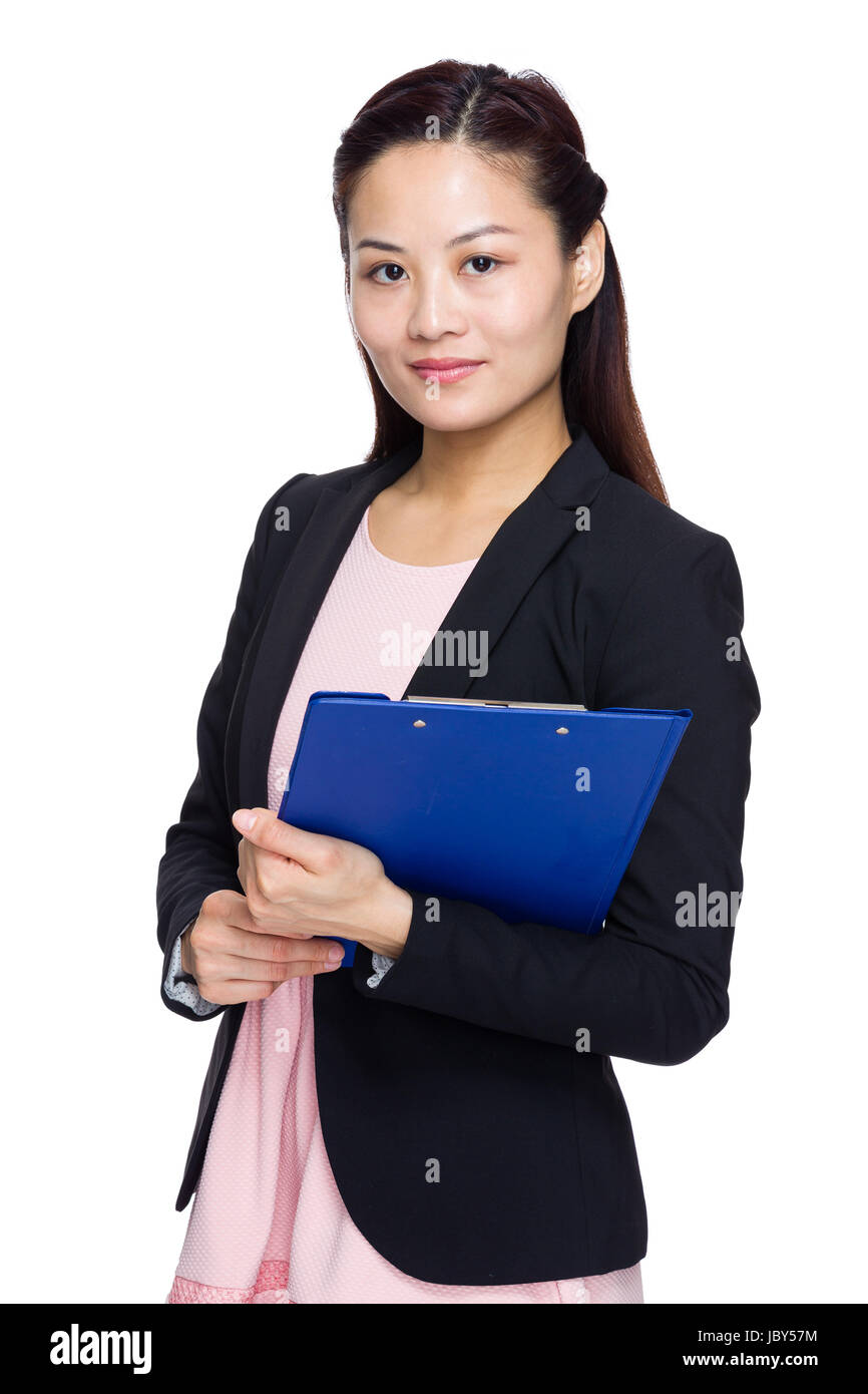 Business woman with file pad Stock Photo - Alamy