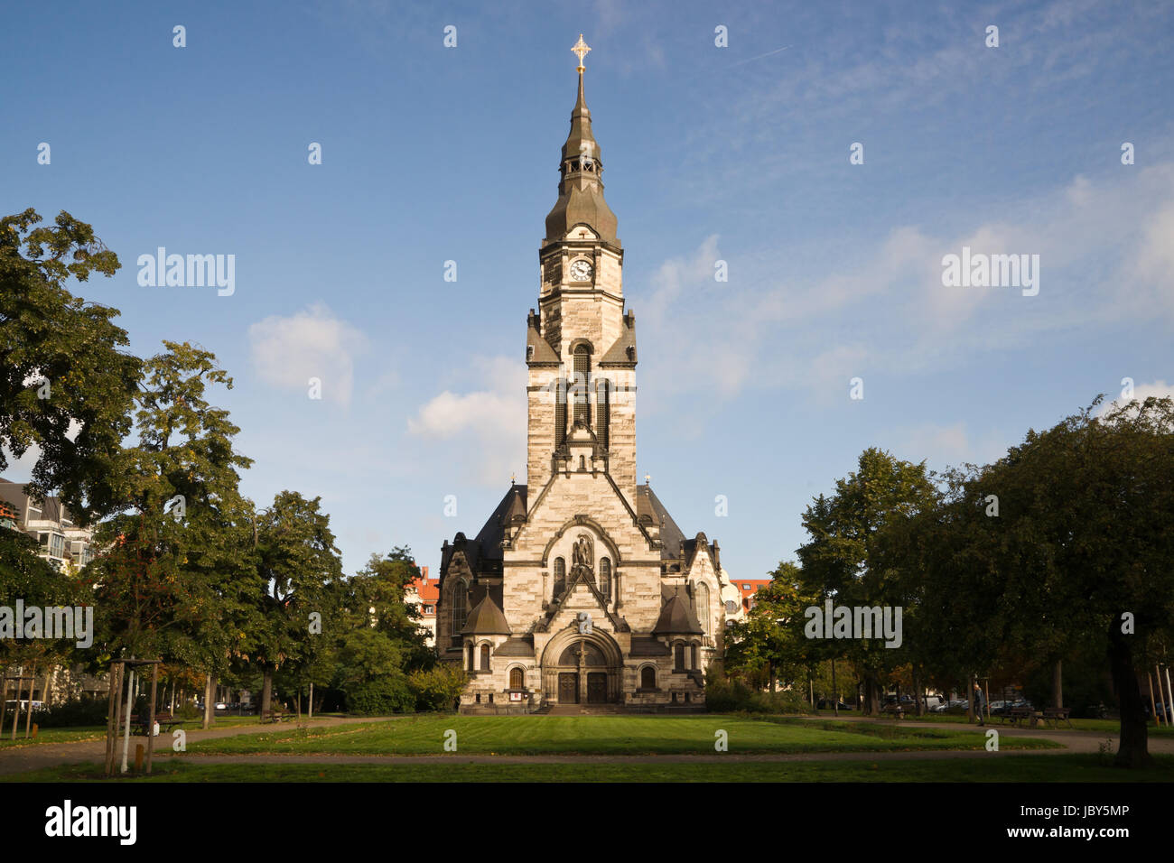View of the Michaeliskirche in Leipzig/Germany suurounded by a little ...