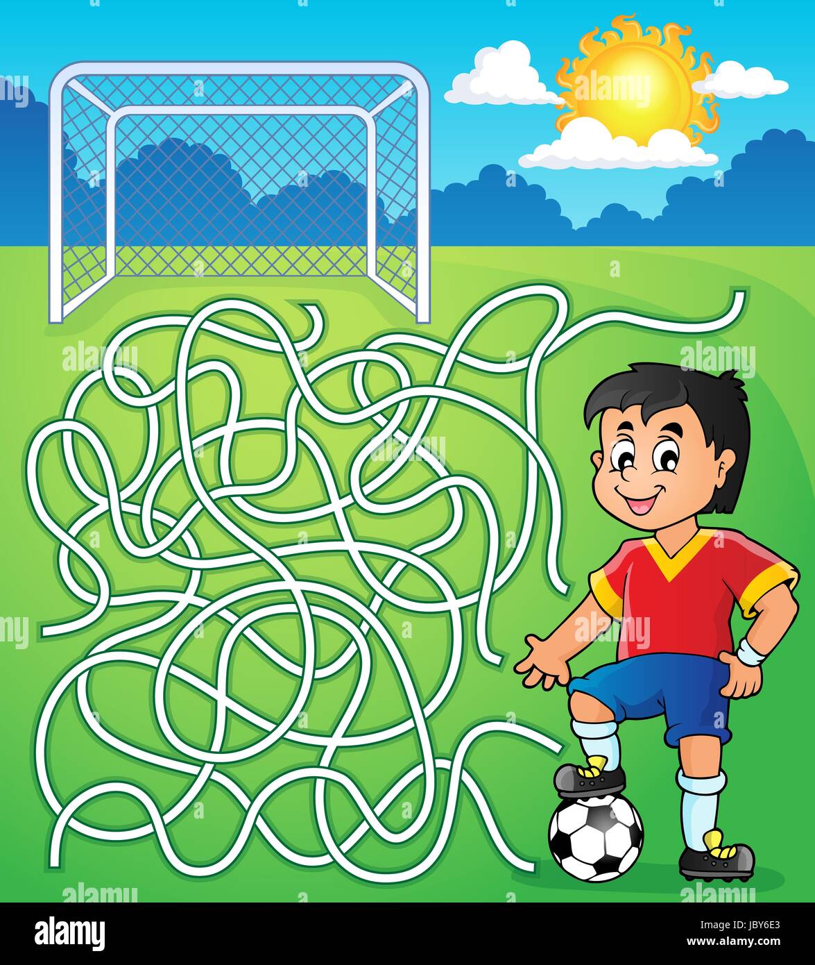 Maze 5 with soccer player - picture illustration Stock Photo - Alamy