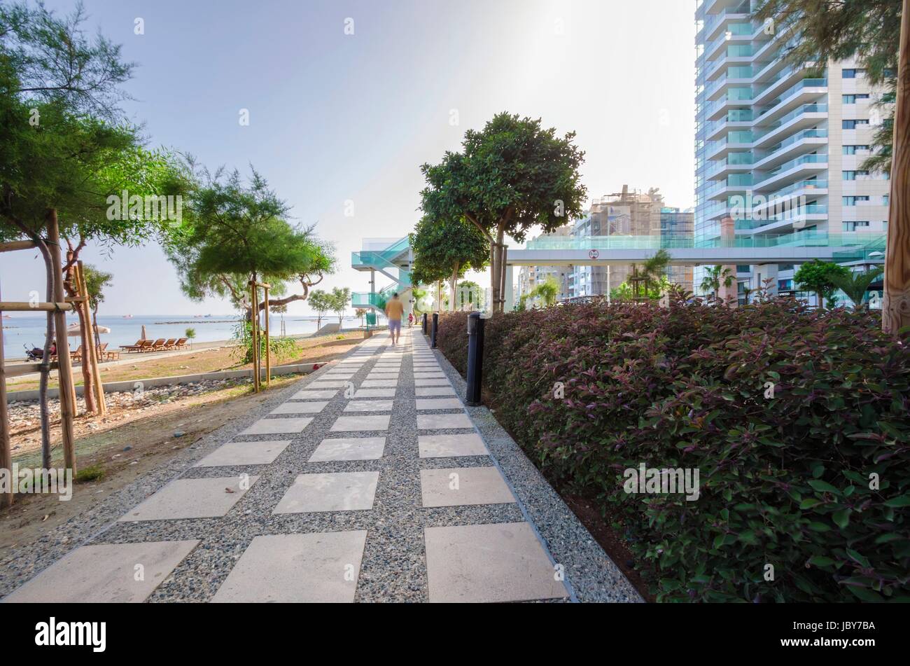 A summer view of the beach front in Limassol city in Cyprus in Neapoli ...