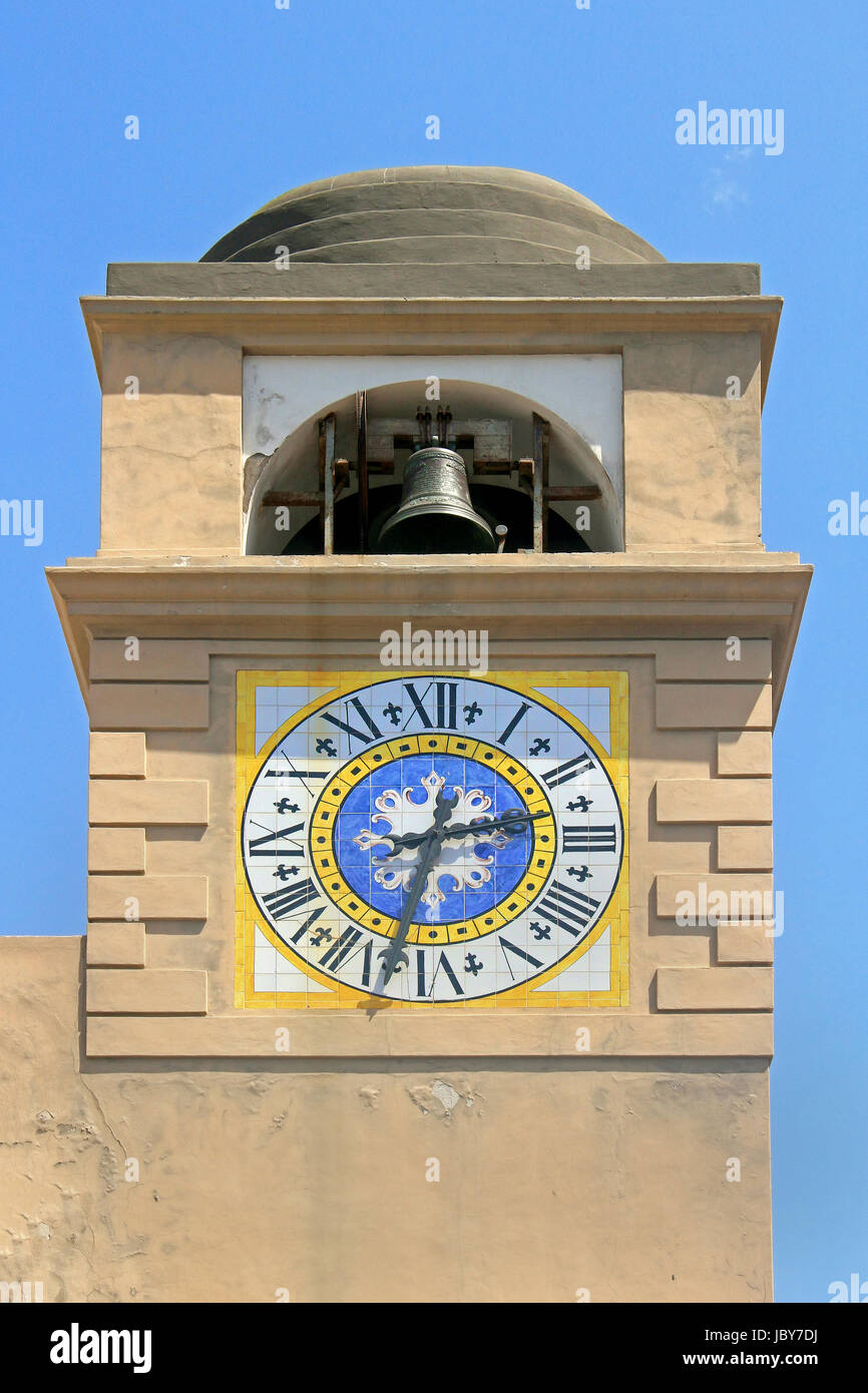 Large antique tower clock on Capri island Stock Photo - Alamy