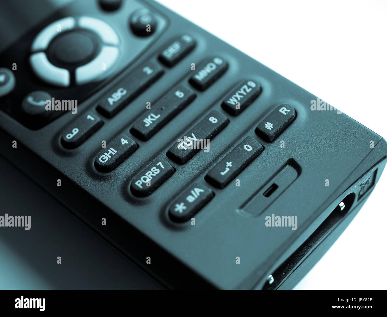 Keys on a cordless mobile wireless phone keypad - cool cyanotype Stock ...