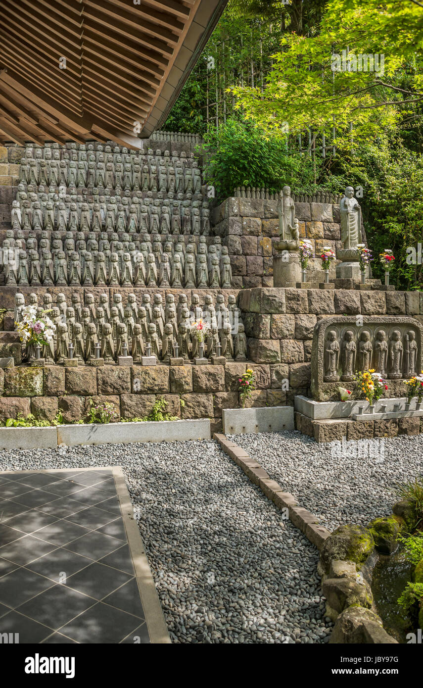Jizo stone statues at the Hase-dera temple, called Hase-kannon ...