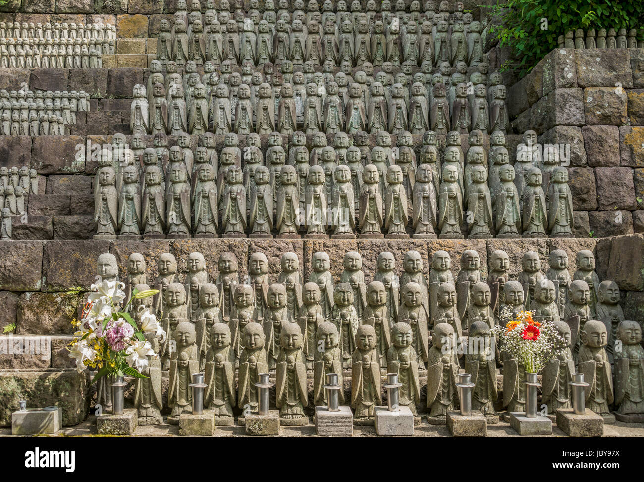 Jizo stone statues at the Hase-dera temple, called the Hase-kannon ...
