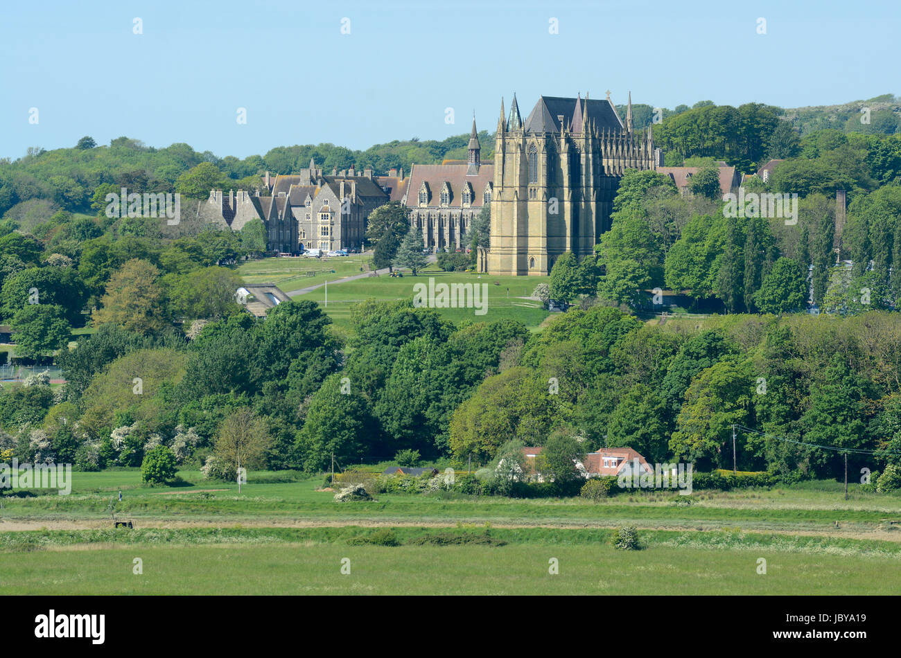 Lancing College and Chapel. Viewed from across the Adur Valley. East ...