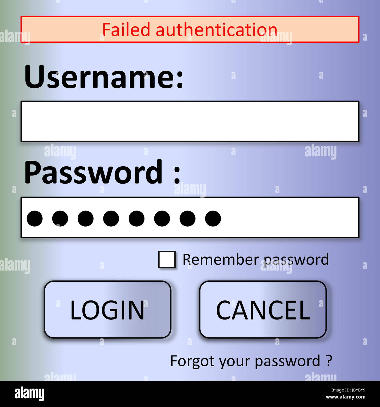 User login form with failed authentication error Stock Photo - Alamy