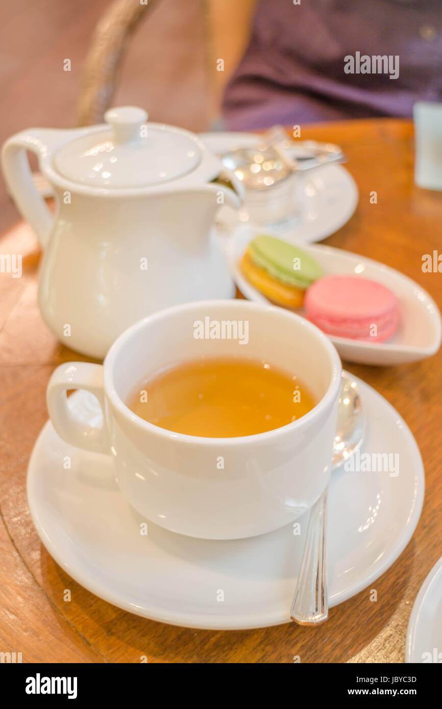 Set of hot tea with macaroon, stock photo Stock Photo - Alamy