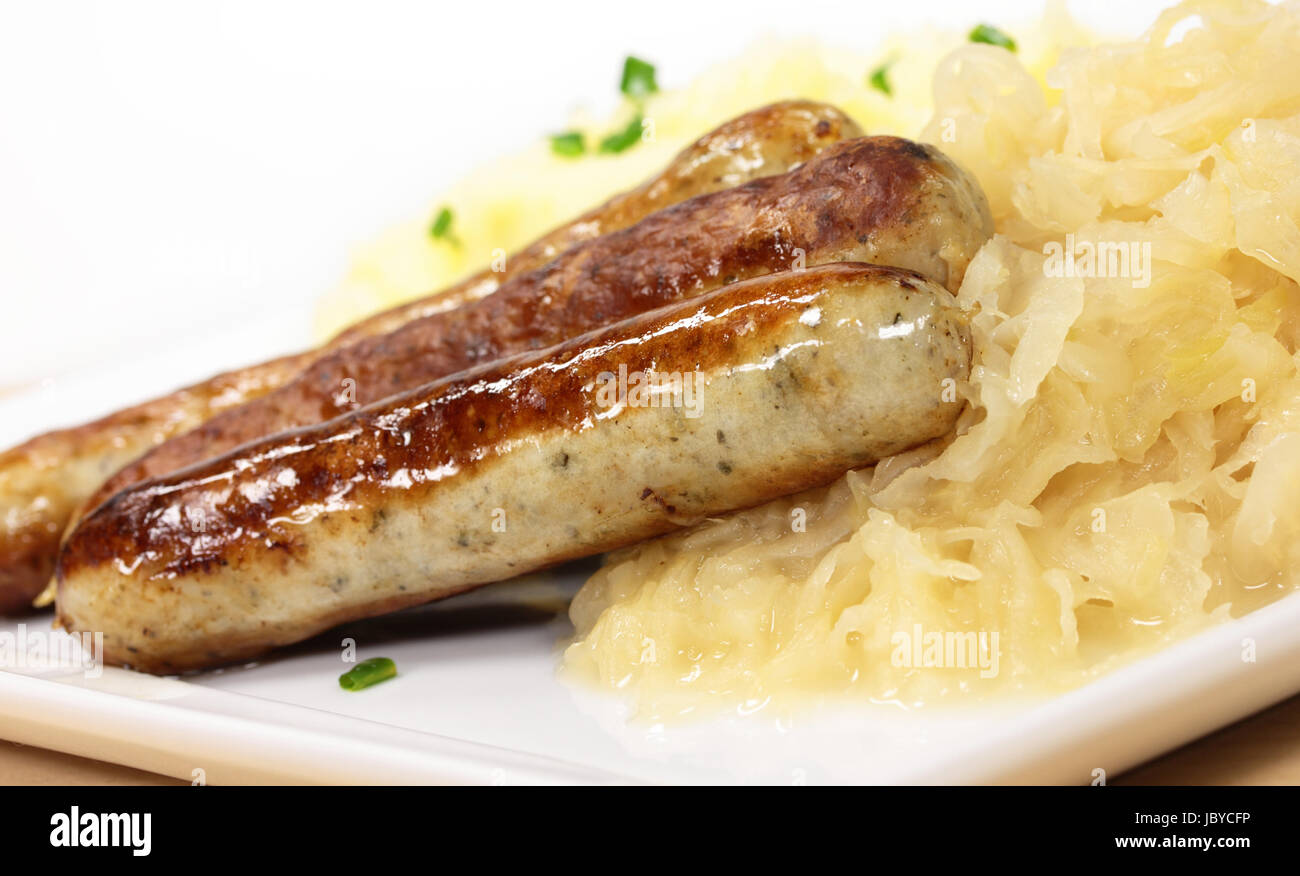 bratwurst with sauerkraut Stock Photo - Alamy