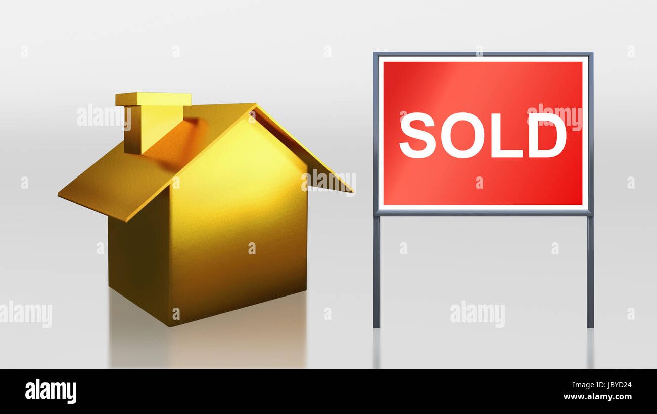3d render of gold house for sold Stock Photo - Alamy