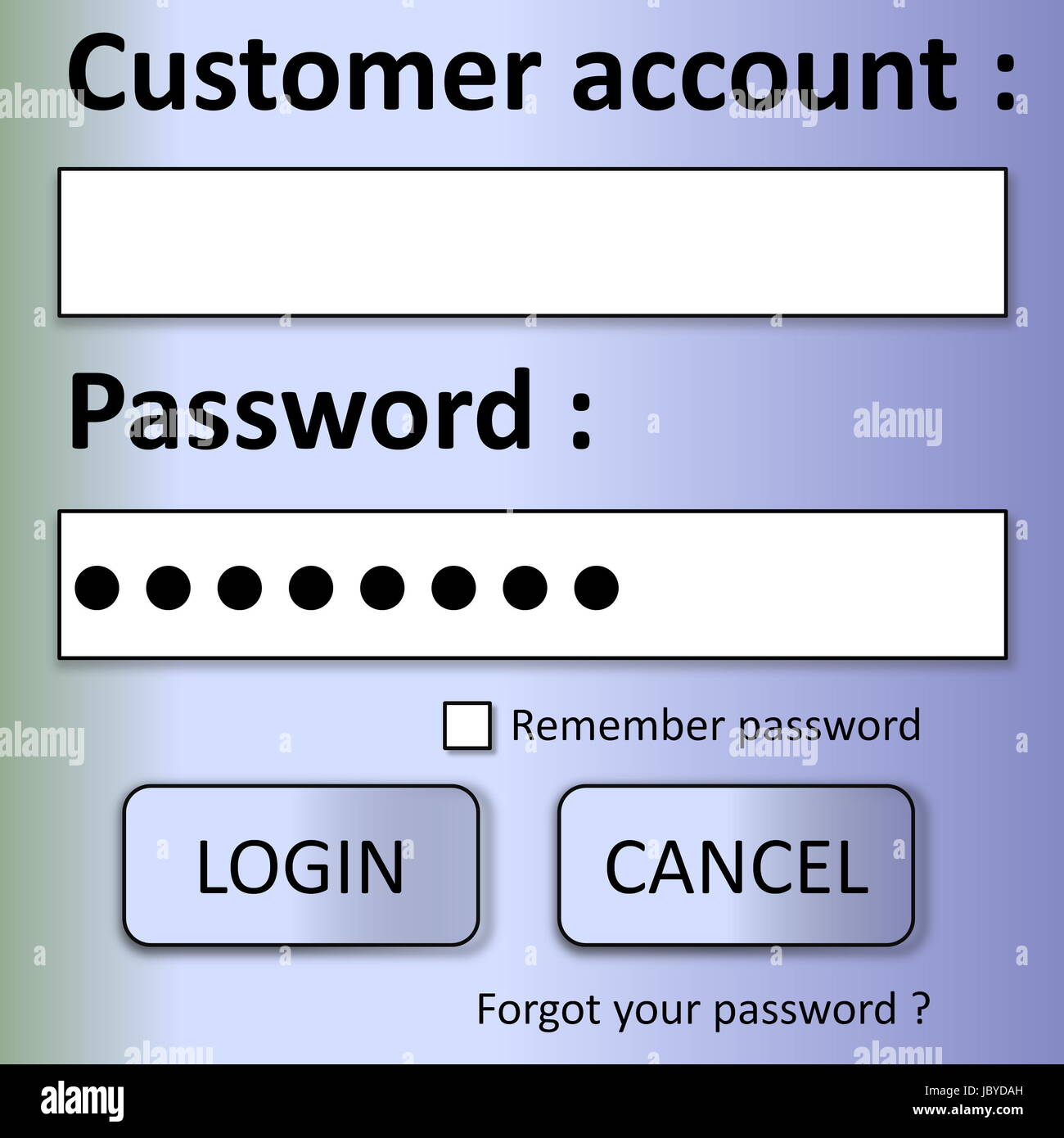 Customer login form with password and buttons Stock Photo - Alamy