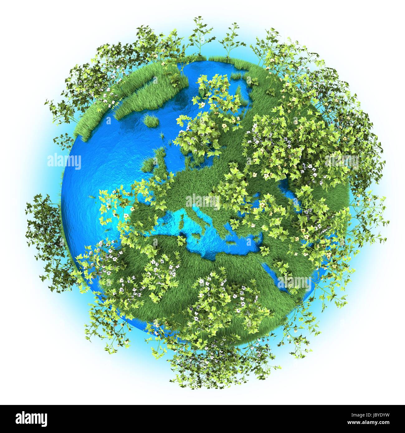Europe and Northern Africa on grassy planet Earth with cotton isolated ...