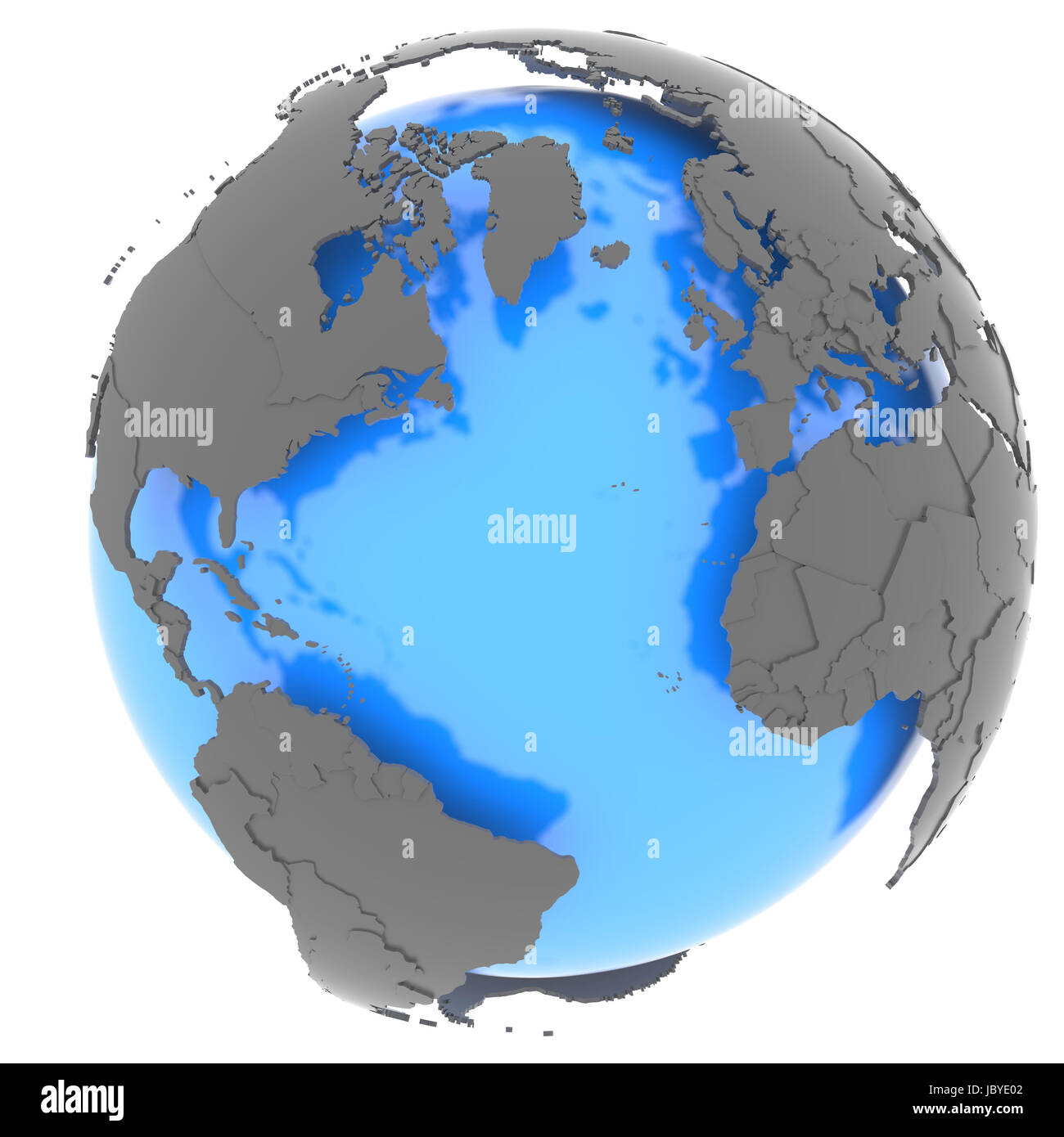 Continent surrounding the Atlantic ocean standing out of blue Earth in ...