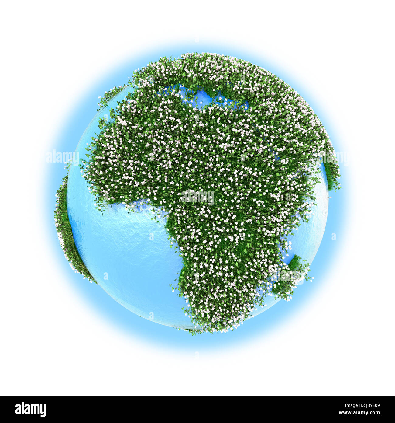 Africa on grassy planet Earth with clover isolated on white background ...