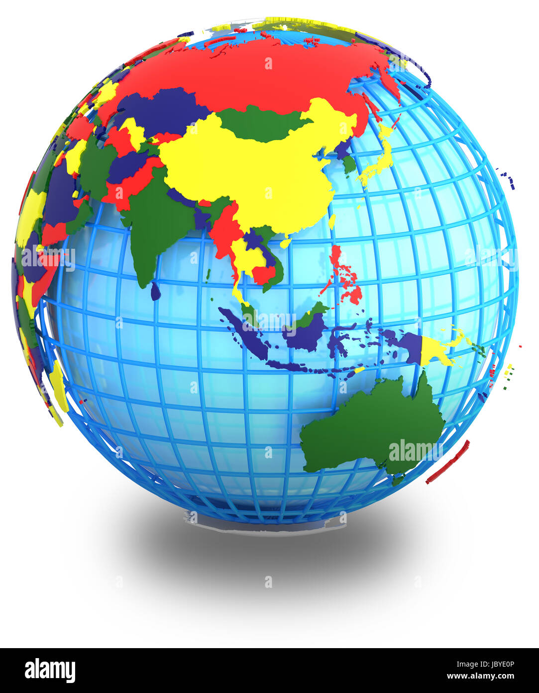 Political Map of Asia in four colours on a geographic net, isolated on ...
