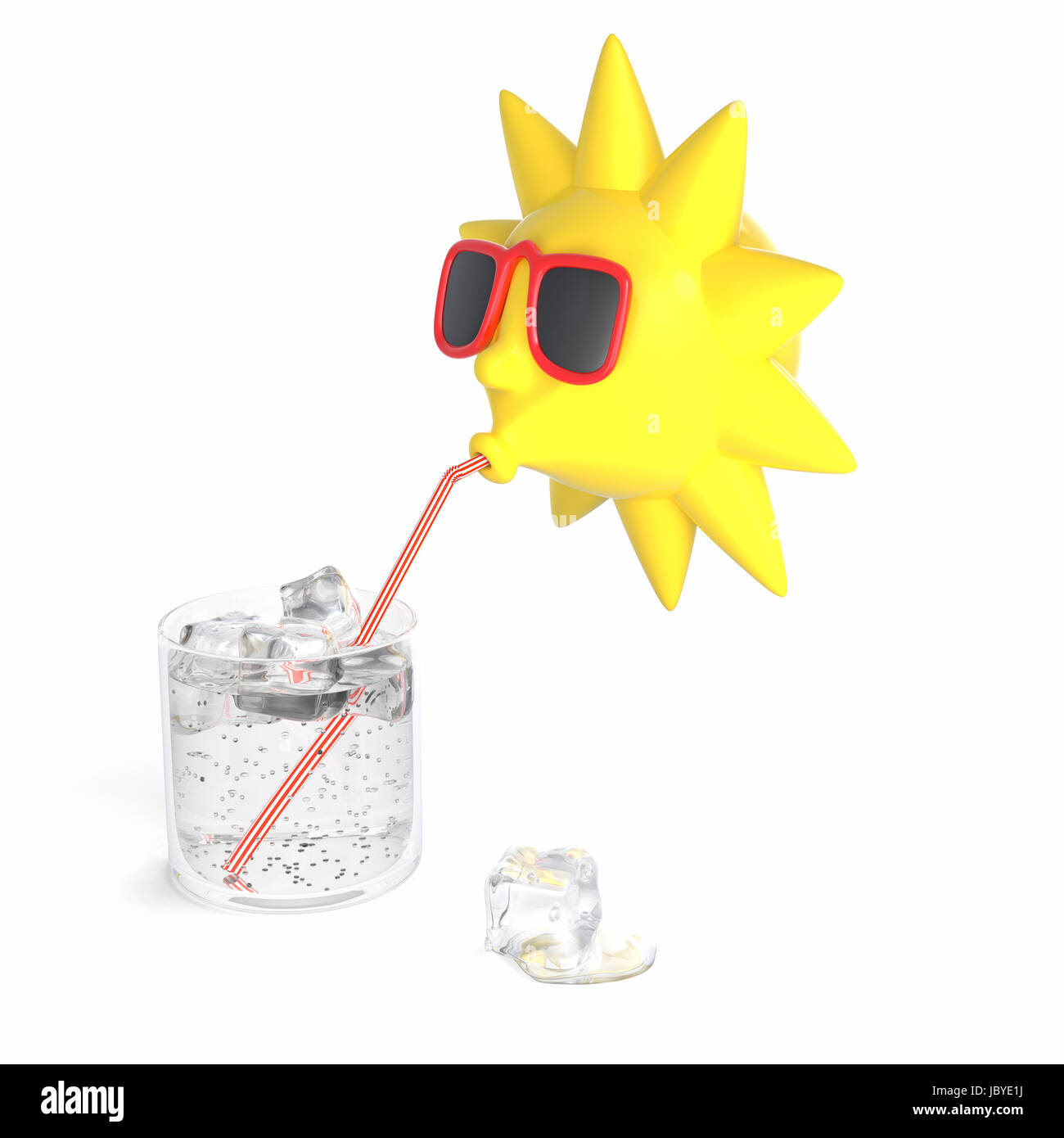 Yellow sun with sunglasses drinking water with straw Stock Photo - Alamy