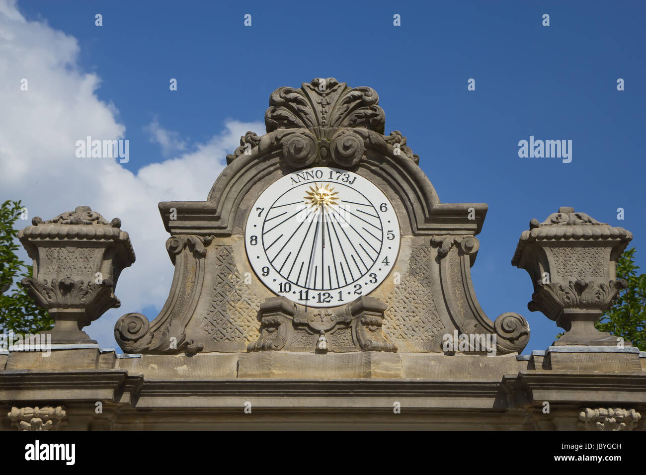 Old stone sundial with blue sky and clouds in the background Stock Photo - Alamy
