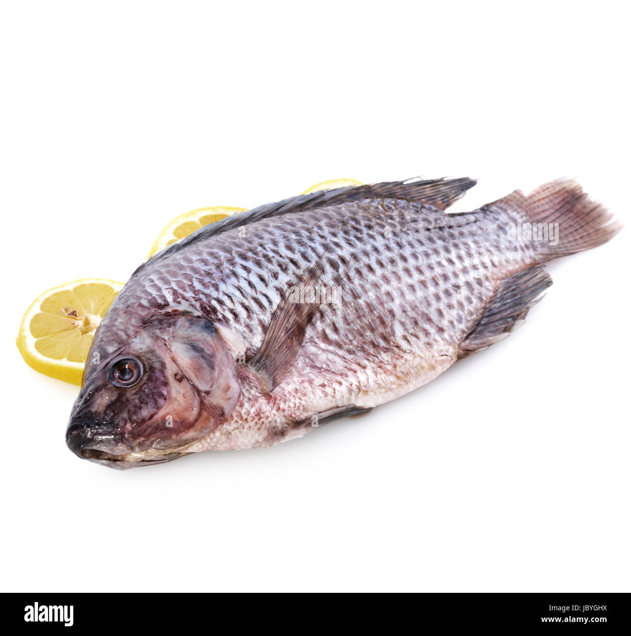 Raw Fish With Lemon Slices Stock Photo - Alamy