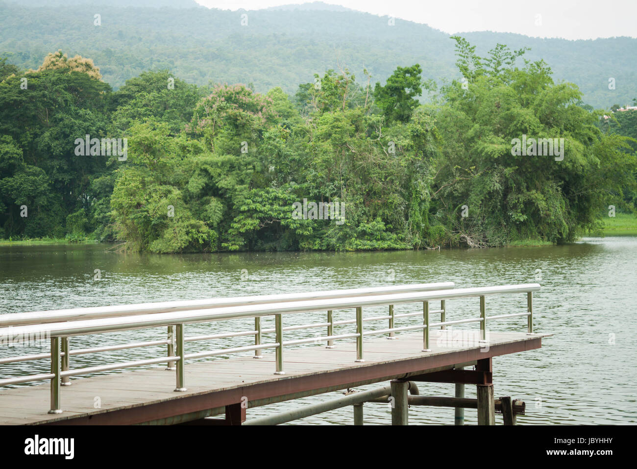 Metal bridge into the pond, stock photo Stock Photo - Alamy