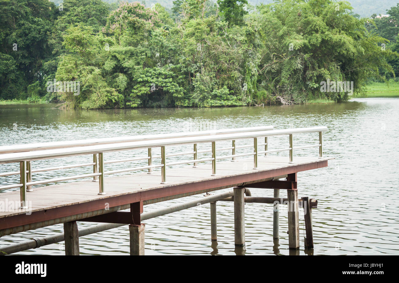 Metal bridge into the water, stock photo Stock Photo - Alamy
