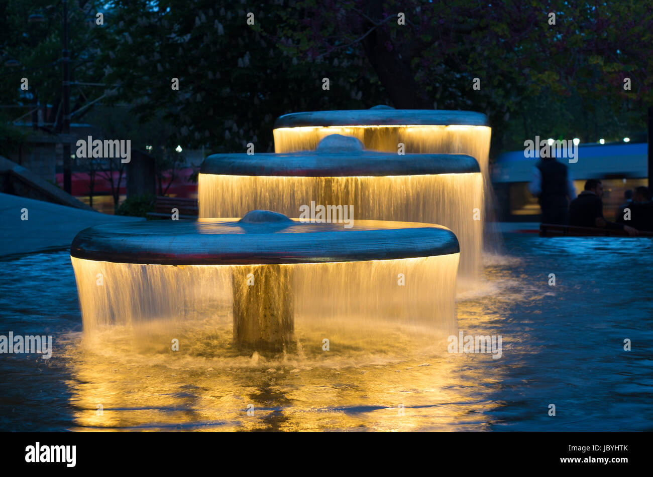 three illuminated water cascades in istanbul, turkey Stock Photo - Alamy