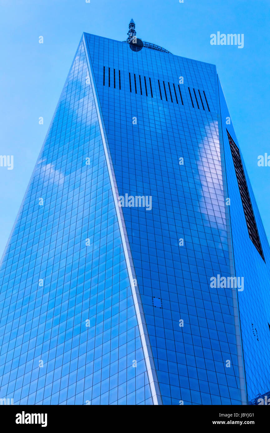 New World Trade Center Glass Building Skyscraper Blue Clouds Reflection ...