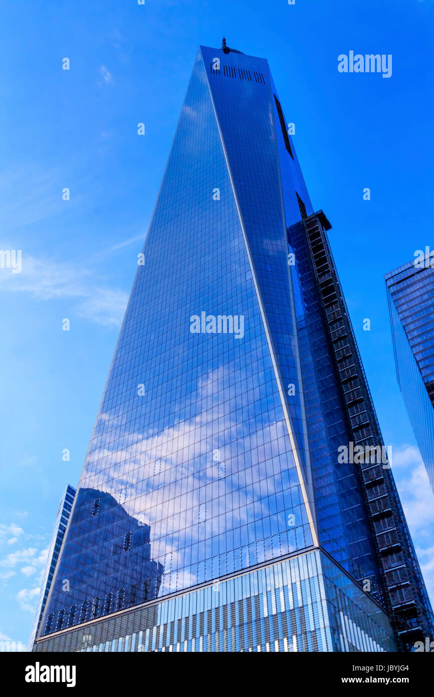 New World Trade Center Glass Building Skyscraper Blue Clouds Reflection ...