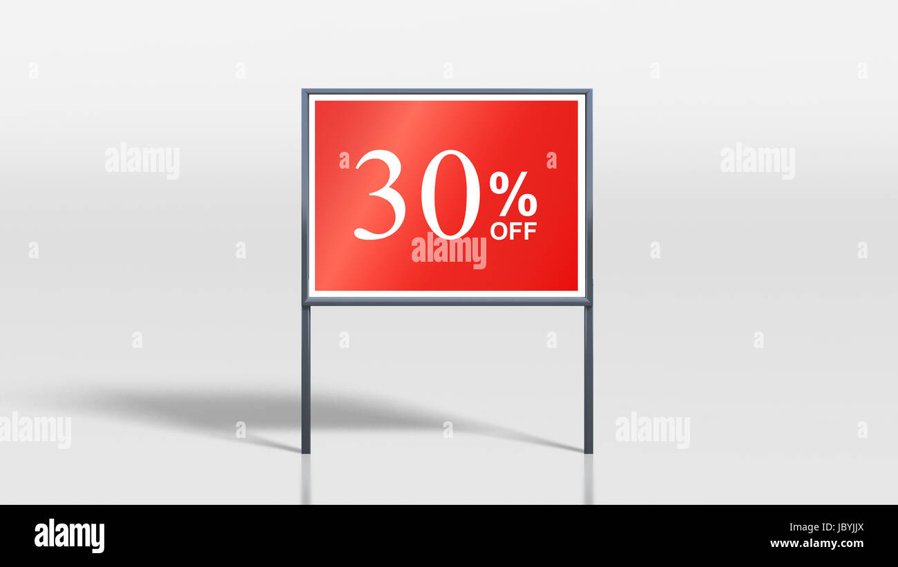 3d render of shop signage stands 30 percent off sign Stock Photo - Alamy