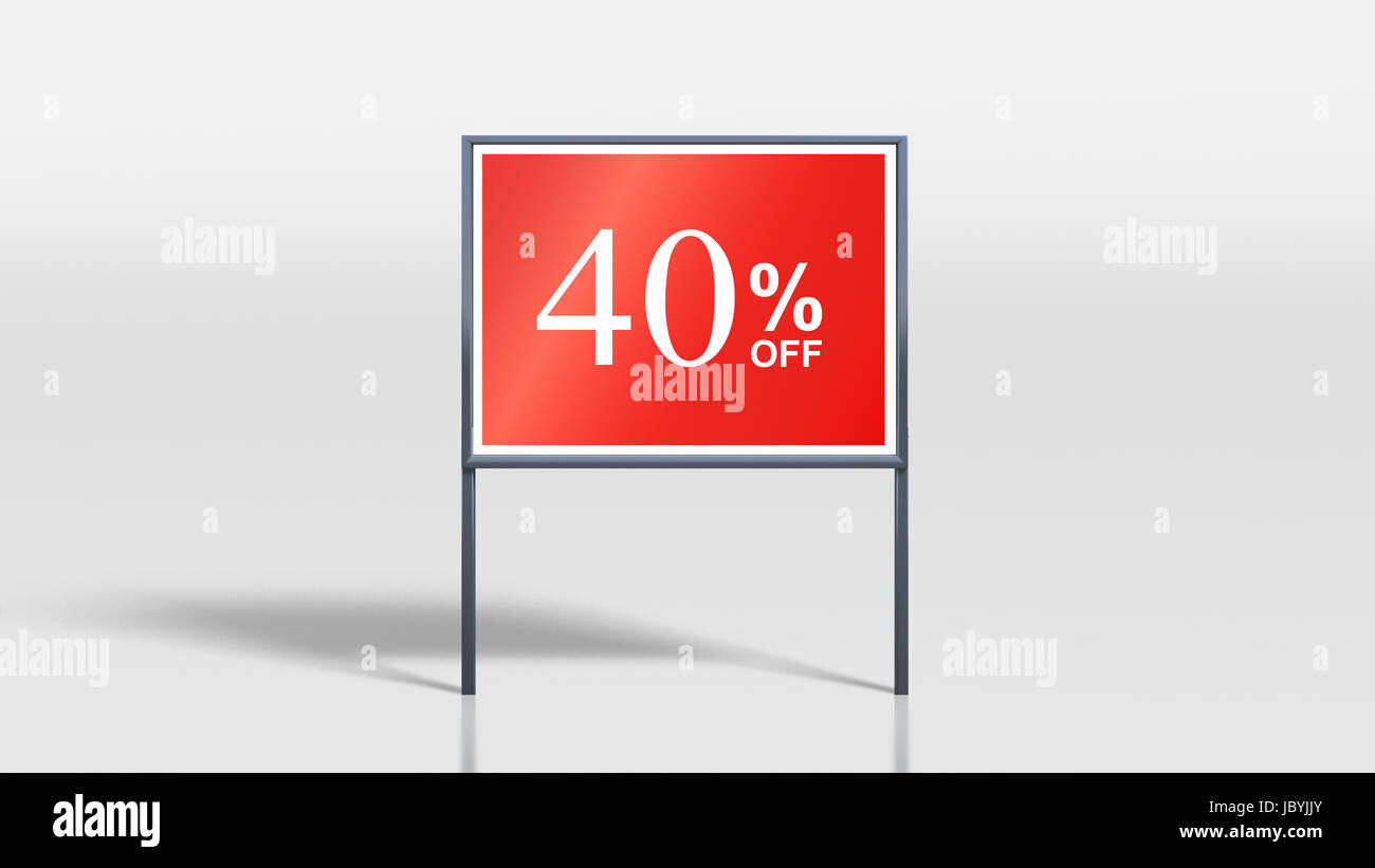 3d render of shop signage stands 40 percent off sign Stock Photo - Alamy