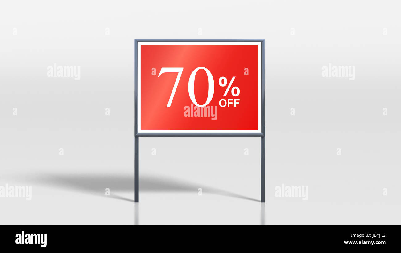3d render of shop signage stands 70 percent off sign Stock Photo - Alamy